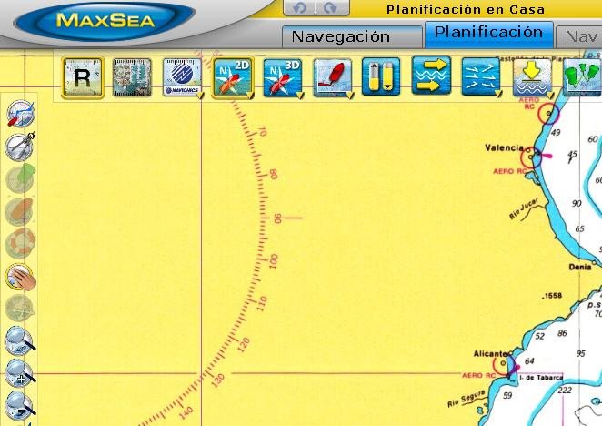 Modo de planificación y modo de navegación en MaxSea Time Zero